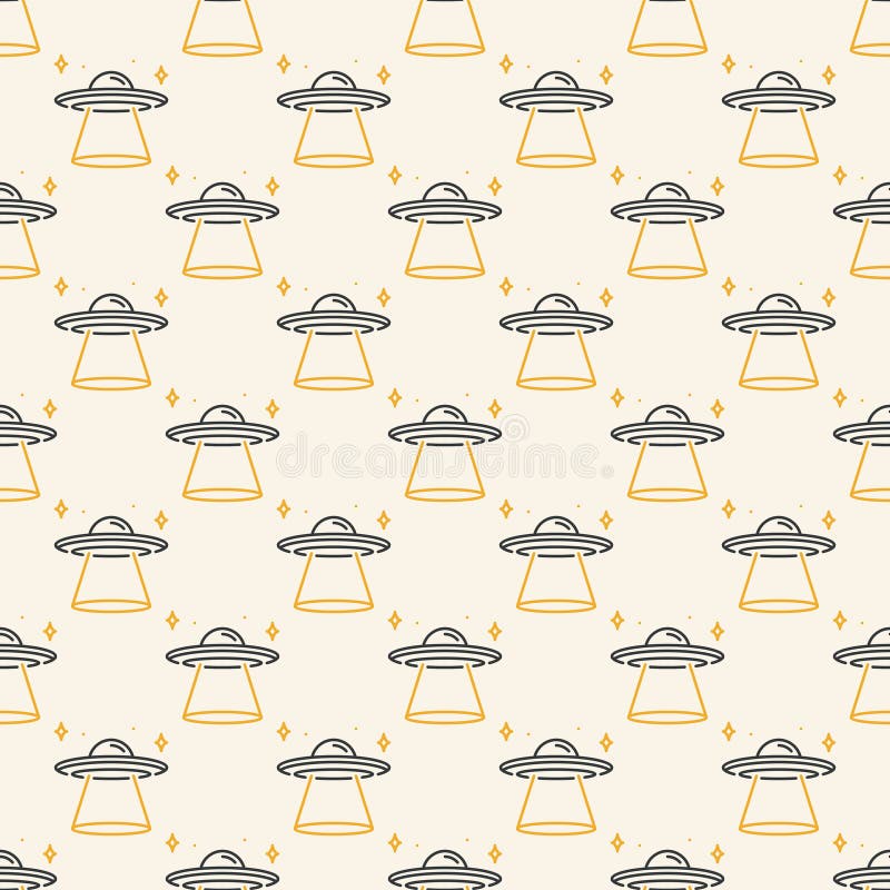 Alien Spaceship Vector UFO Invasion Outline Colored Seamless Pattern ...