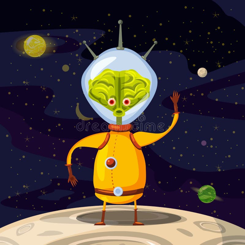 Alien in a Spacesuit, Cartoon Style, Background Space, Vector Isolated ... Alien in a Spacesuit, Cartoon Style, Background Space, Vector Isolated ...