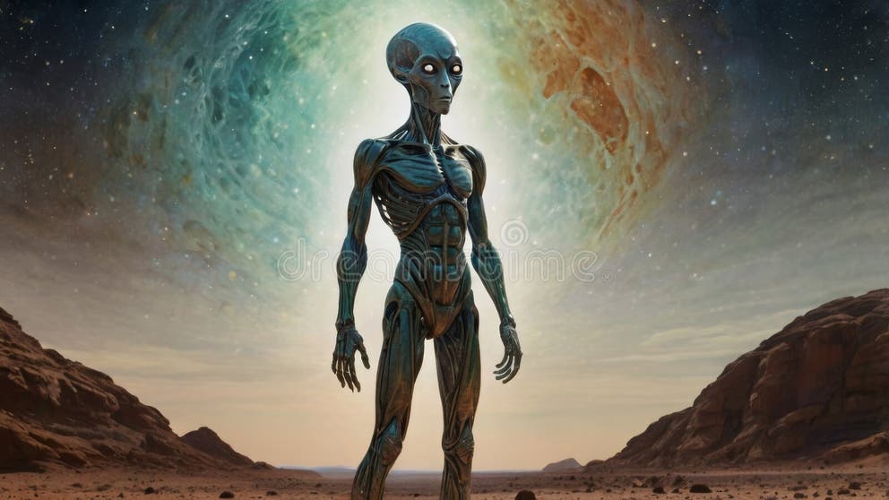 Alien standing in a desert stock illustration. Illustration of creature ...