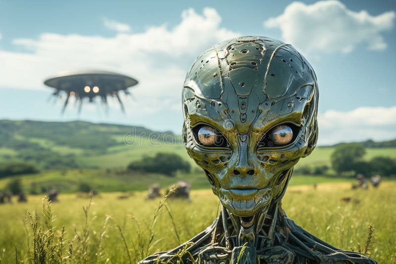 An Alien is Standing in the Middle of a Field Stock Illustration ...