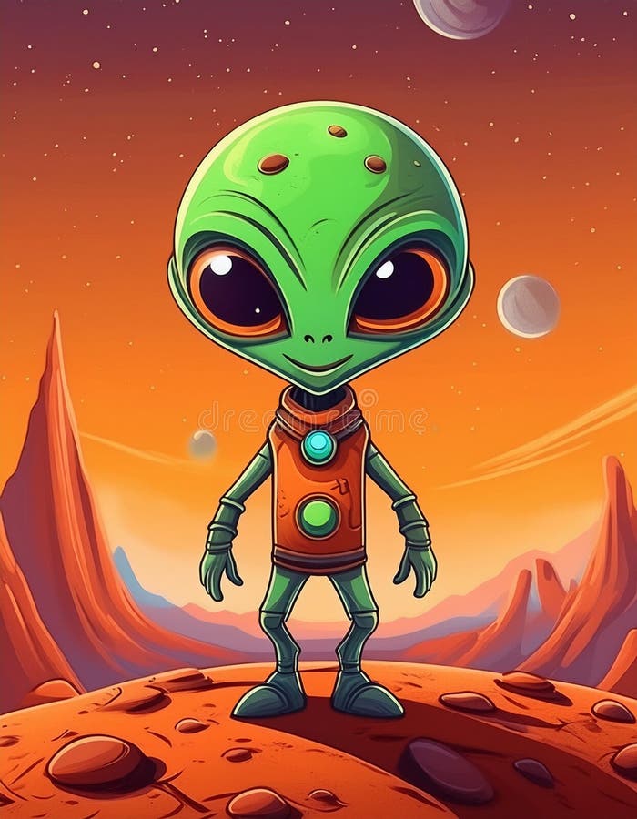 Alien standing on a planet stock illustration. Illustration of face ...