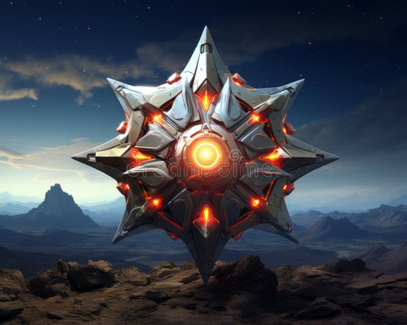 An Alien Star with a Glowing Red Light on Top of a Mountain Stock ...