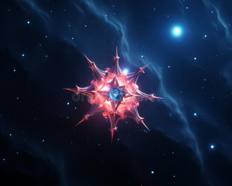 An Alien Star in Space with Blue and Red Lights Stock Illustration ...
