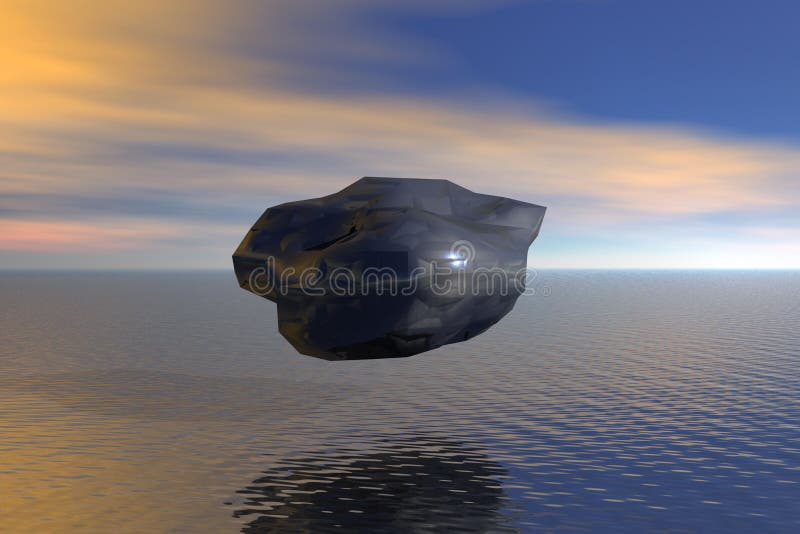Alien Stone Over Ocean Blue and Yellow Sky 3d Rendering Stock ...
