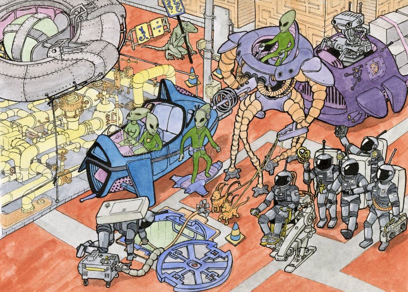 Alien Street Walking (color) Stock Illustration - Illustration of ...