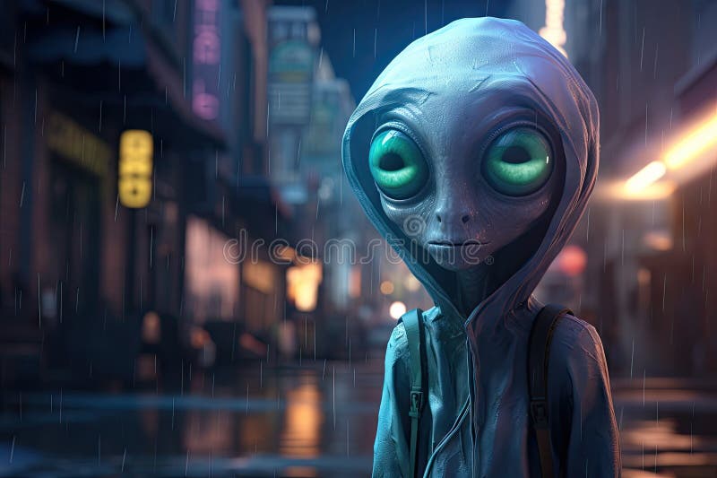 Alien on the Streets of a Big City on a Misty Evening by Generative AI ...