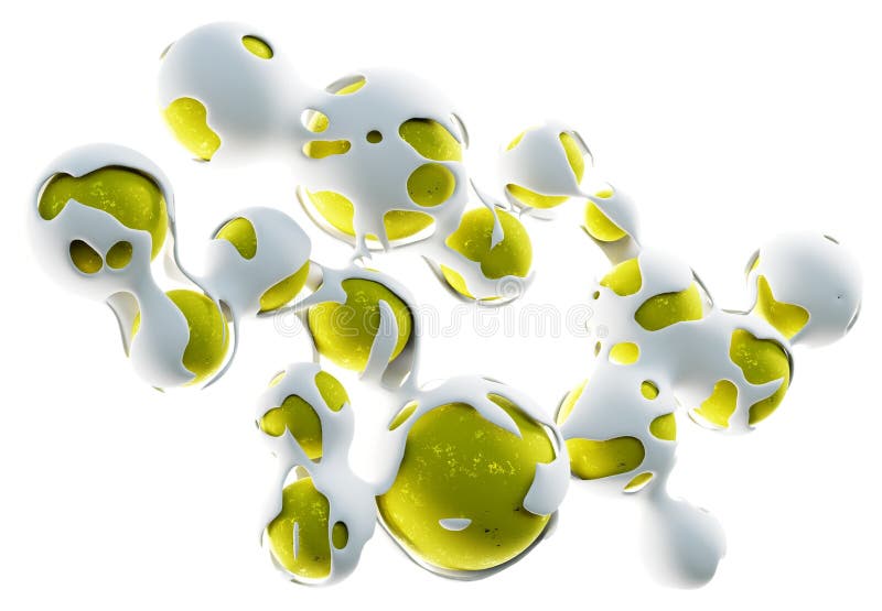Alien Structure Made of Yellow Metal Spheres and Flowing White Liquid ...