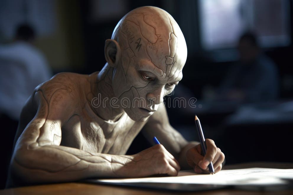 Alien Student Taking a Test, with His Otherworldly Intelligence Evident ...