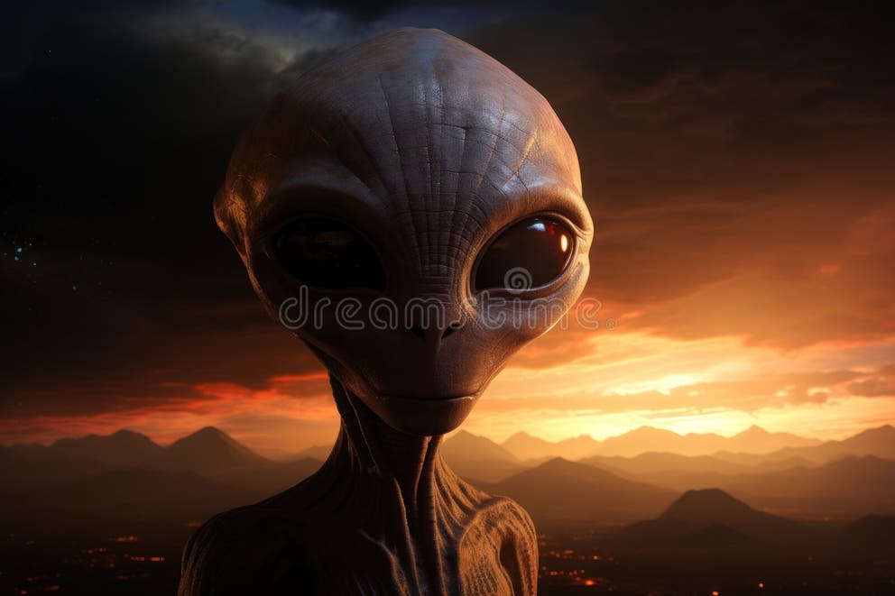 A Alien with a Sunset Behind Him Stock Illustration - Illustration of ...