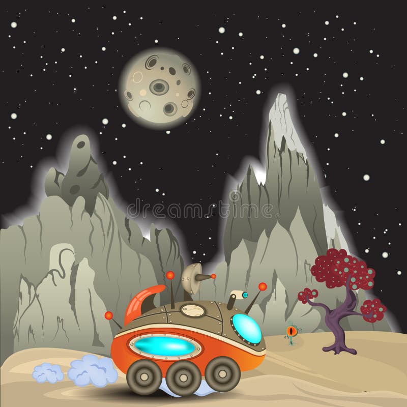 Alien Surface with a Space Car Stock Illustration - Illustration of ...