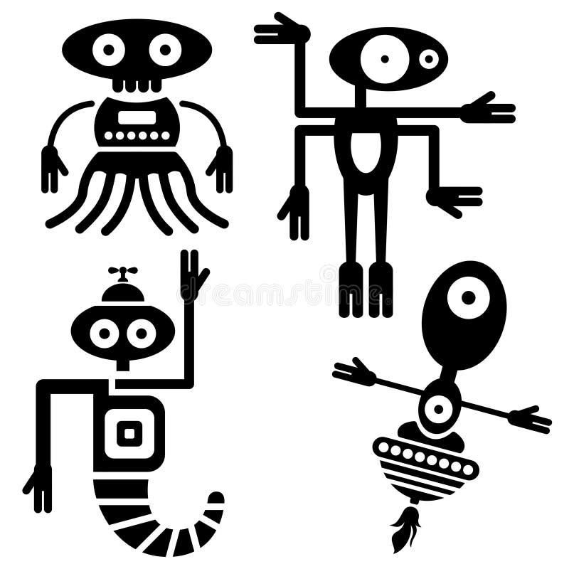 Ufo and Aliens Set of Four Colored Vector Emblems Stock Vector ...