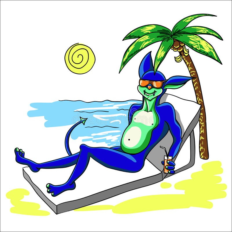 Alien Resting on a Tropical Sea Beach on a Hot Summer Day. Fantasy ...