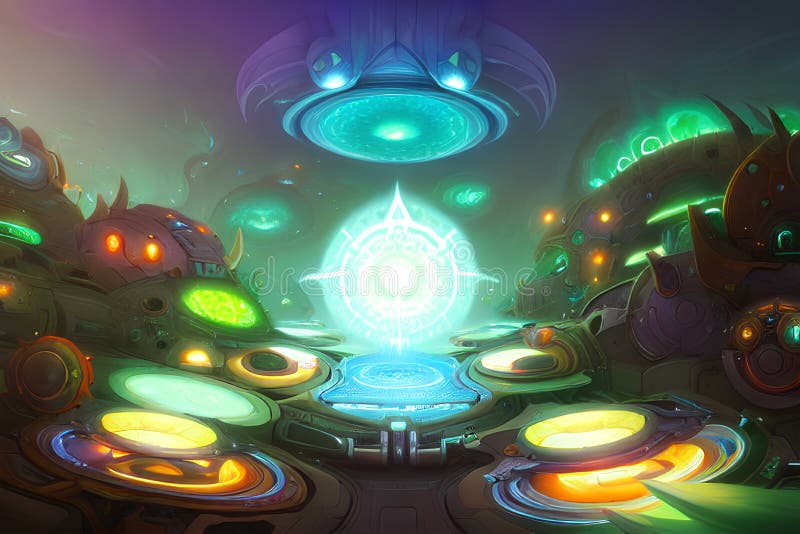 Alien Tech Space Communication Center Sci-Fi Illustration Stock ...