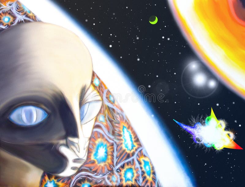 Alien with blue eyes stock illustration. Illustration of stars - 235903341