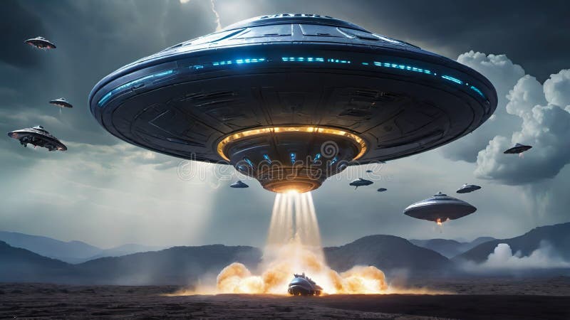 Alien UFO Ship attacking stock illustration. Illustration of ...