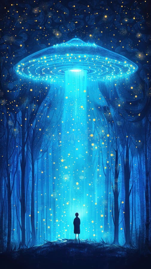 Alien UFO yellow dark blue stock photo. Image of luminous - 345454944