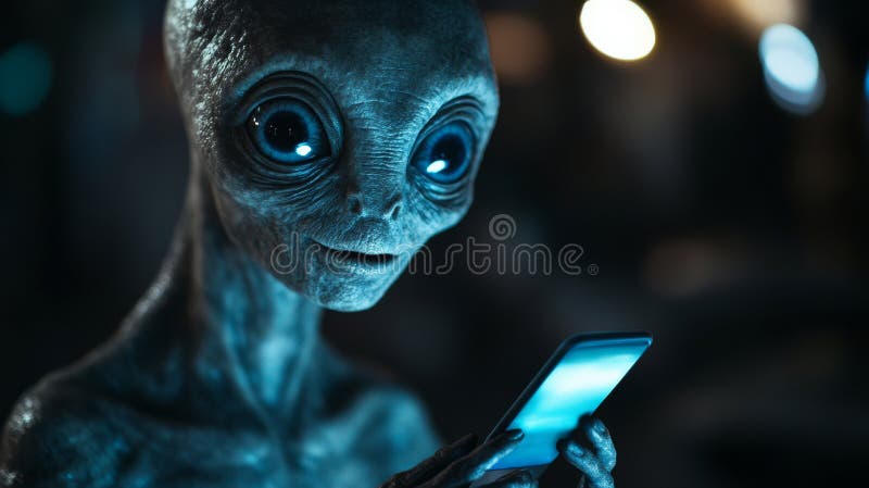 Alien Using Smartphone in Dark Environment, Futuristic Technology ...