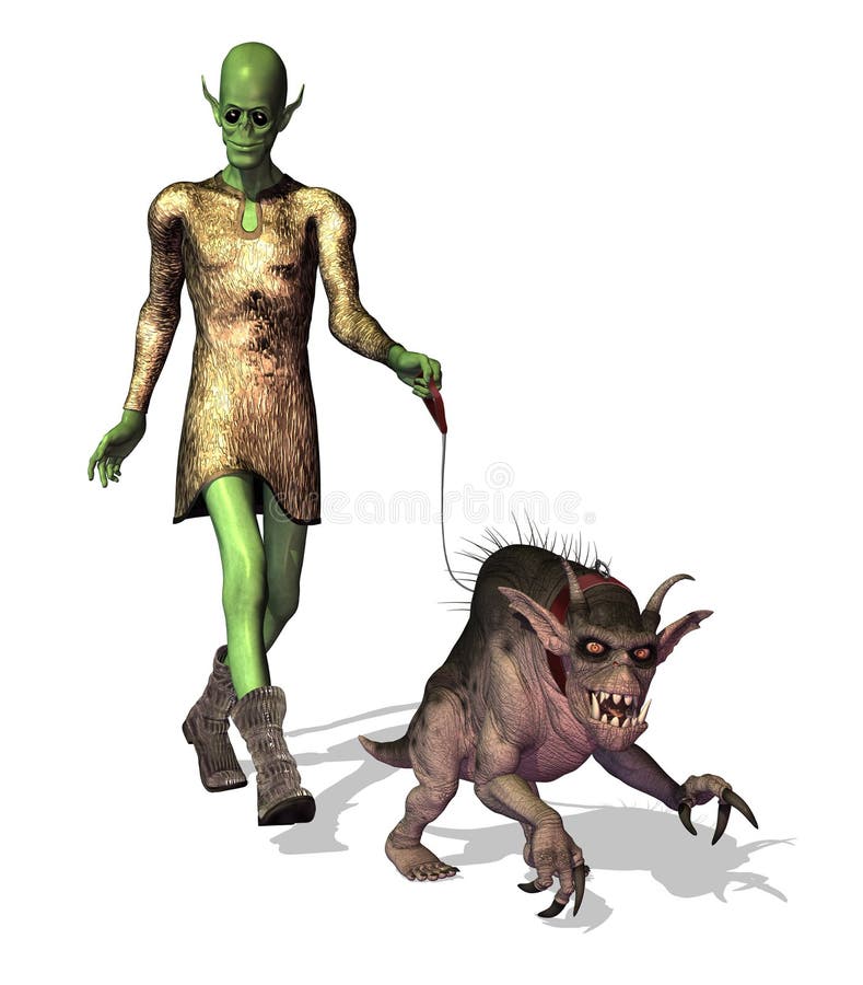 Alien Walking his Pet stock illustration. Illustration of fiction - 6035509