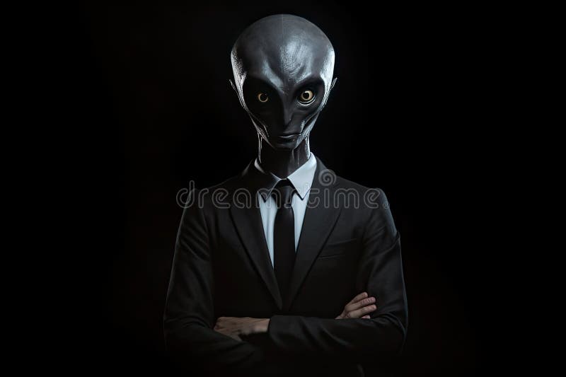 Alien Wearing Business Suit on Black Background. Foreignness and ...