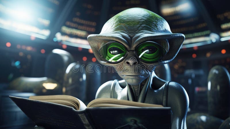 A Alien Wearing Glasses Reading a Book Stock Illustration ...