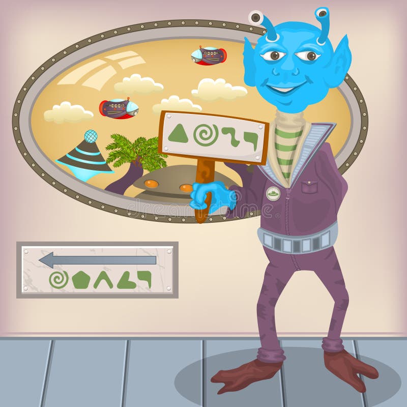 3d welcome alien pose stock illustration. Illustration of advertise ...