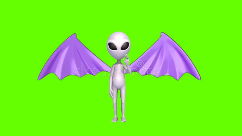 Alien with Wings on Green Screen Background 4K Animations. Human Skull ...