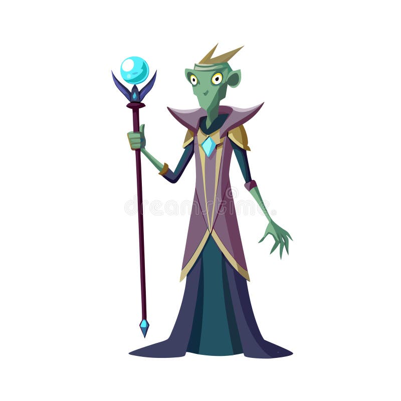Alien Wizard Character with Magic Staff, Cartoon Vector Illustration ...