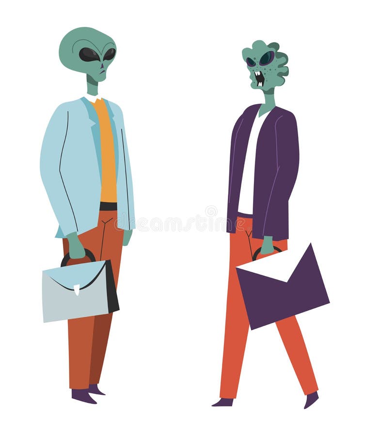 Alien Workers with Briefcases, Extraterrestrial Character Colleagues ...