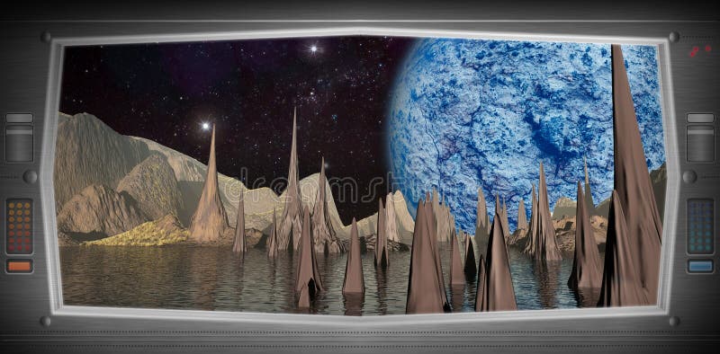 Alien World As Seen from a Spaceship Window Stock Illustration ...