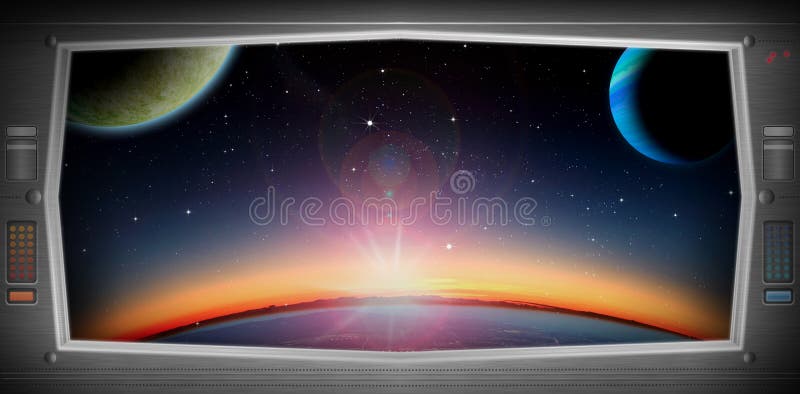 Alien World As Seen from a Spaceship Window Stock Illustration ...