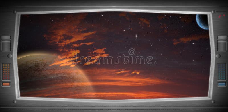 Alien World As Seen from a Spaceship Window Stock Illustration ...
