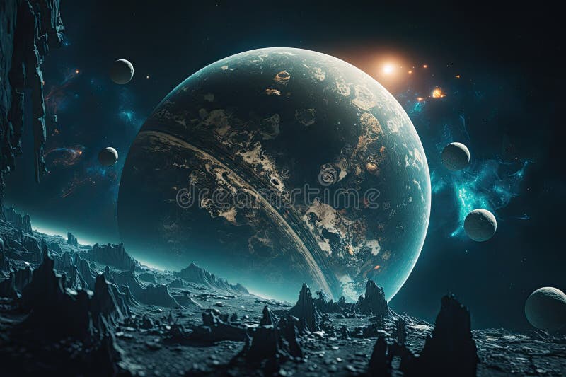 Alien World, Deep Space Landscape Stock Illustration - Illustration of ...