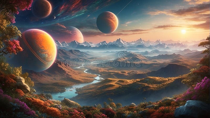 An Alien World Landscape Scene Stock Illustration - Illustration of ...