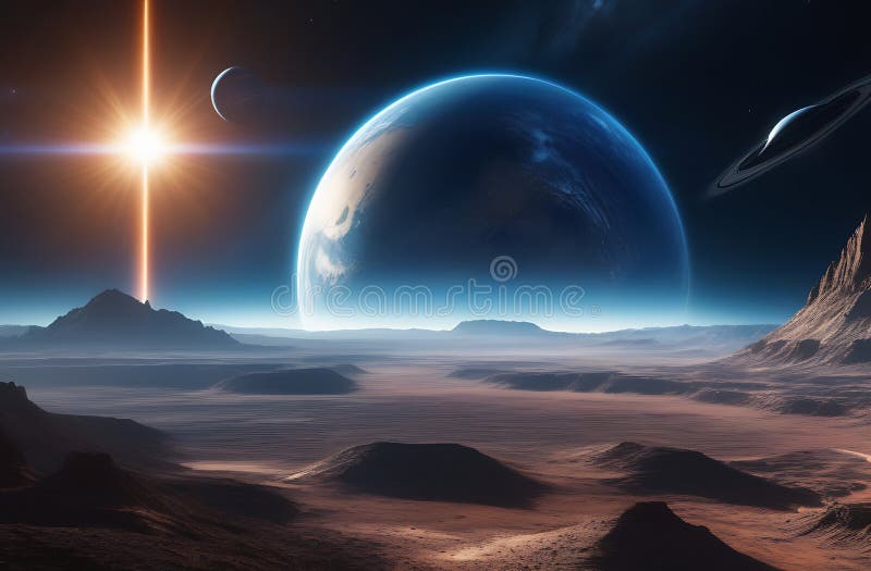 Alien World Planet, Deep Space Landscape with Several Moons Stock Image ...