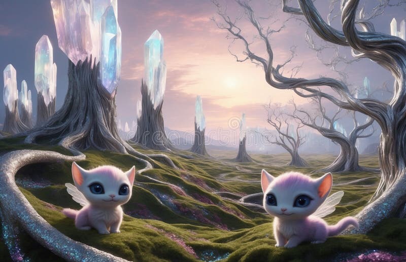 Otherworldly Alien Landscape with Iridescent Crystals and Adorable ...