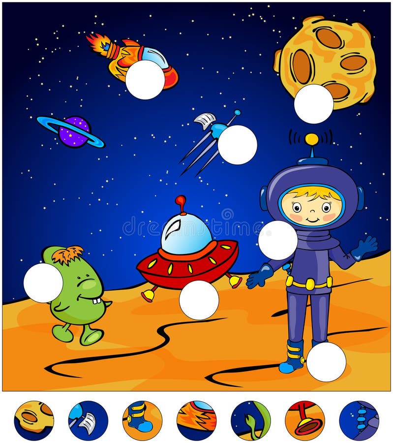 Aliens, Astronaut and Rocket Standing on the Surface of Mars. Stock ...