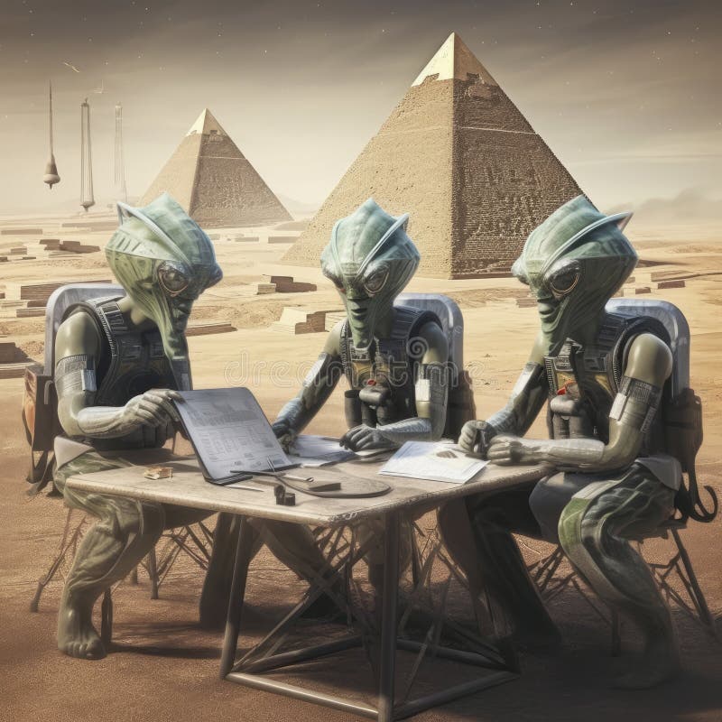 Aliens Building the Pyramids Stock Illustration - Illustration of ...