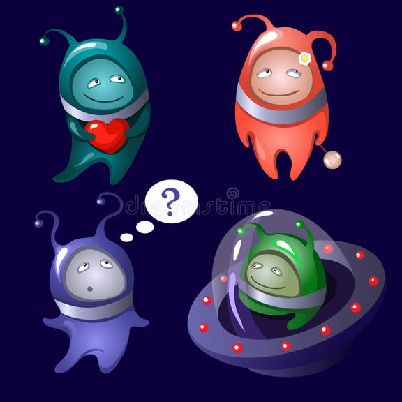 Aliens in a cartoon style stock vector. Illustration of antenna - 27990361