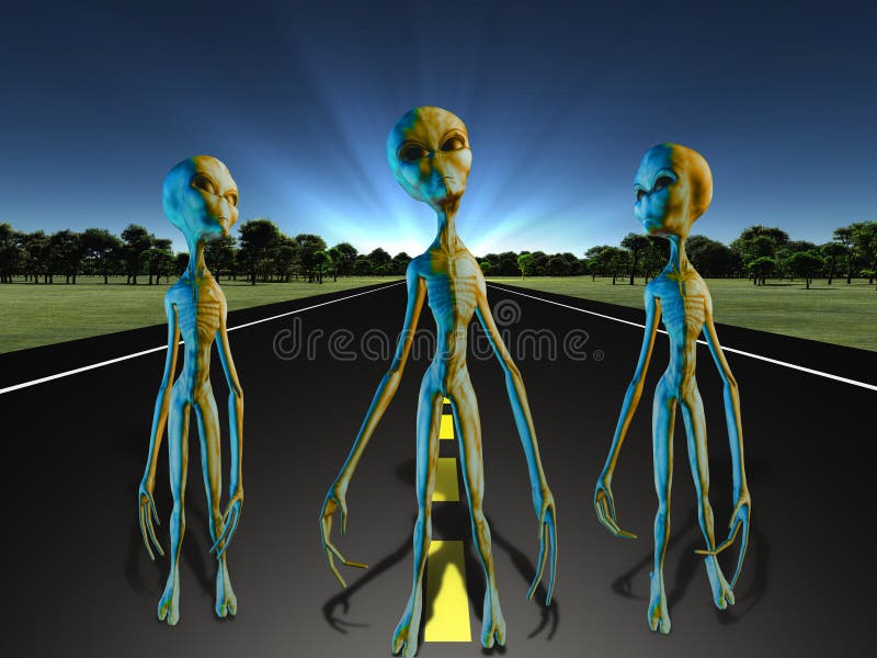 Aliens on country road stock illustration. Illustration of nightmare ...