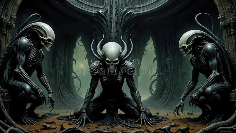 Aliens in a Dark Temple stock illustration. Illustration of ancient ...