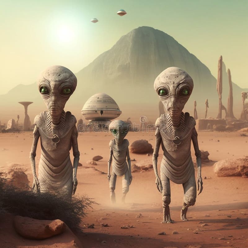 Aliens on a Desert Planet. Ai Generated. Stock Illustration ...