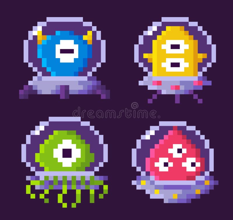 Alien with Tentacles Wearing Costume Pixel Game Stock Vector ...