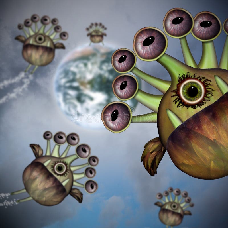 Aliens are Flying through Space Stock Illustration - Illustration of ...