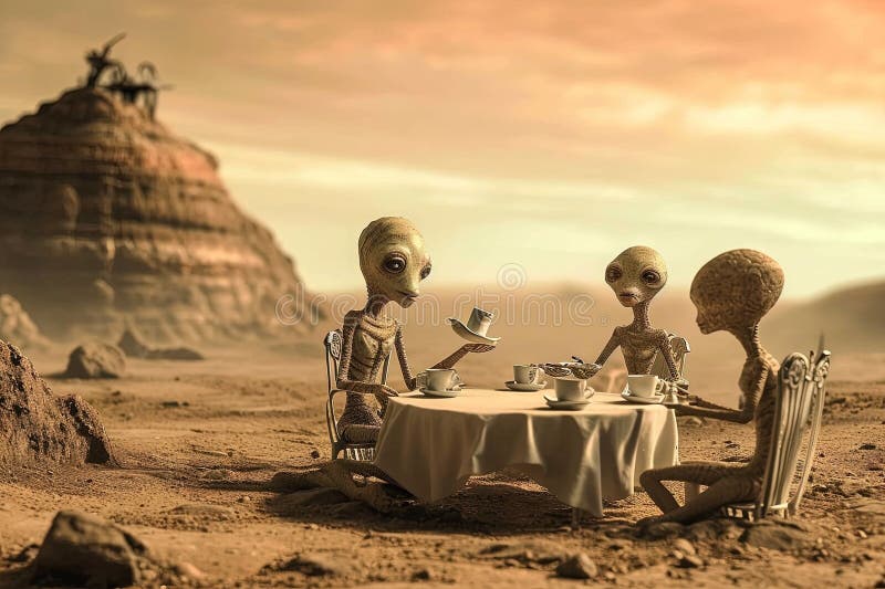 Aliens Hosting a Tea Party on Mars Generative AI Stock Illustration ...