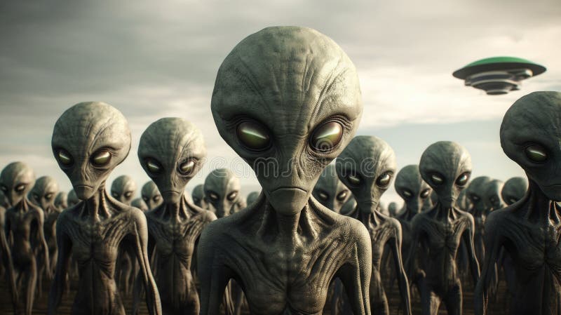 Aliens with Large Eyes and Unique Features Gathered Together AI Stock ...
