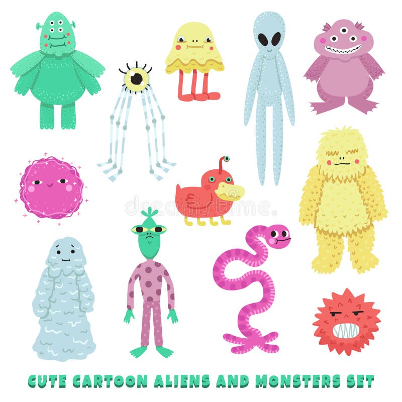 Aliens and Monsters Cartoon Style Vector Set Stock Vector ...