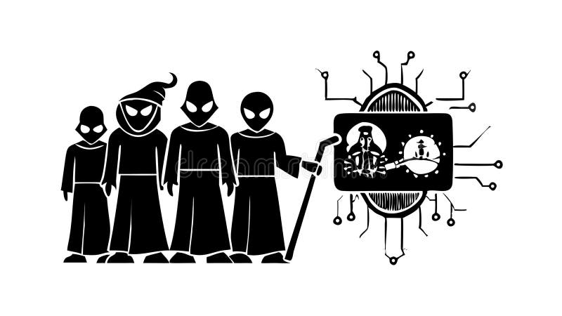 Aliens and Robots with Circuitry, Sci-Fi Technology, Vector Design ...