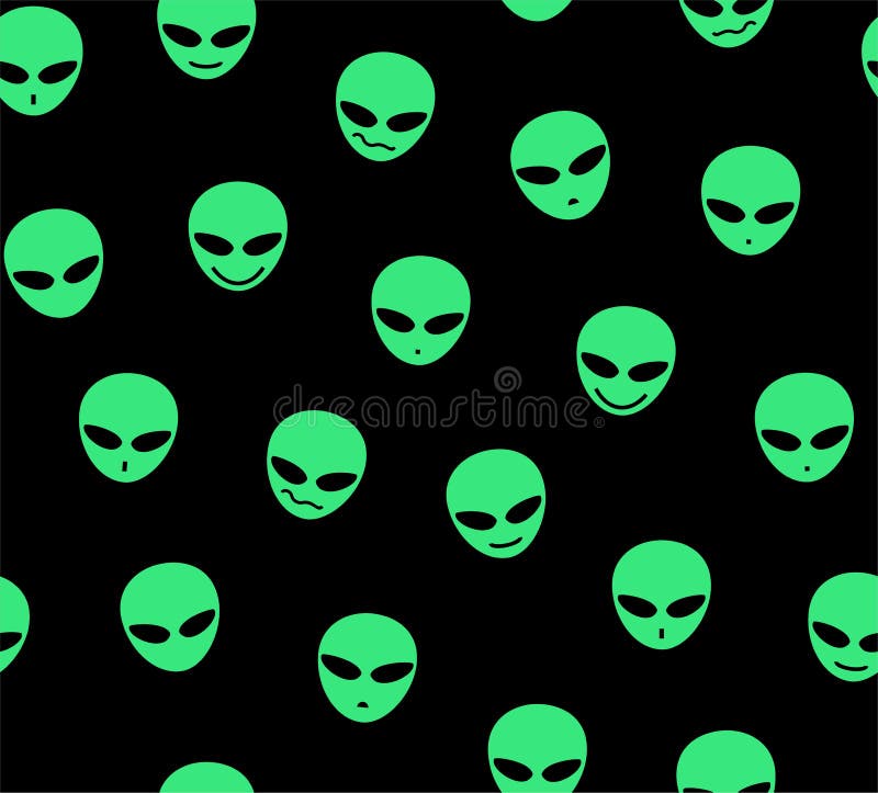 Aliens, Seamless Pattern, Black, Green, Different Emotions, . Stock ...