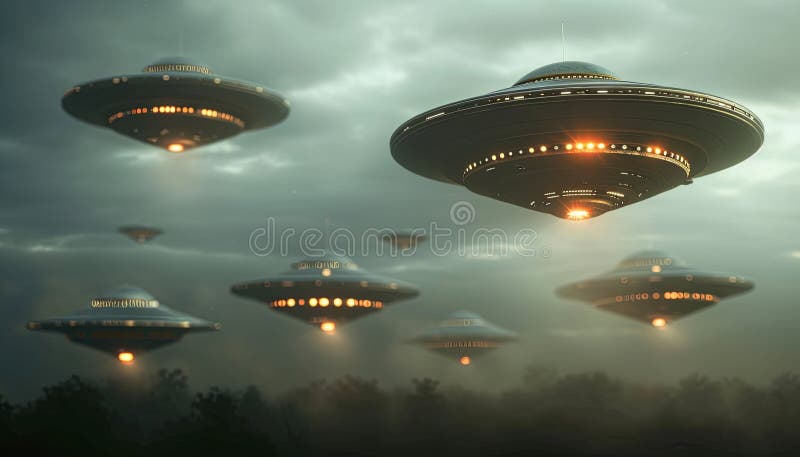 Aliens Spaceships, Mystery Ufo on Sky, Stock Illustration ...