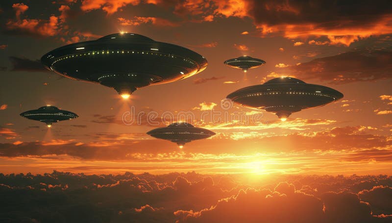 Aliens Spaceships, Mystery Ufo on Sky, Stock Illustration ...